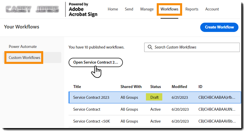 Activate or deactivate a custom send workflow